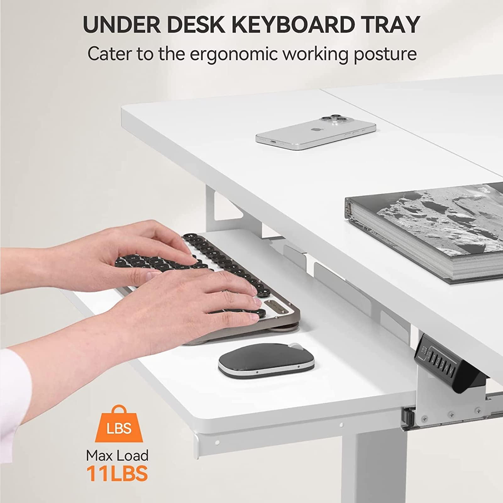 JOY worker White Electric Standing Desk with Keyboard Tray, Splice Board 48 x 24 Inches Sit Stand Up Height Adjustable Desk with Memory Controller, Ergonomic Workstation for Home Office