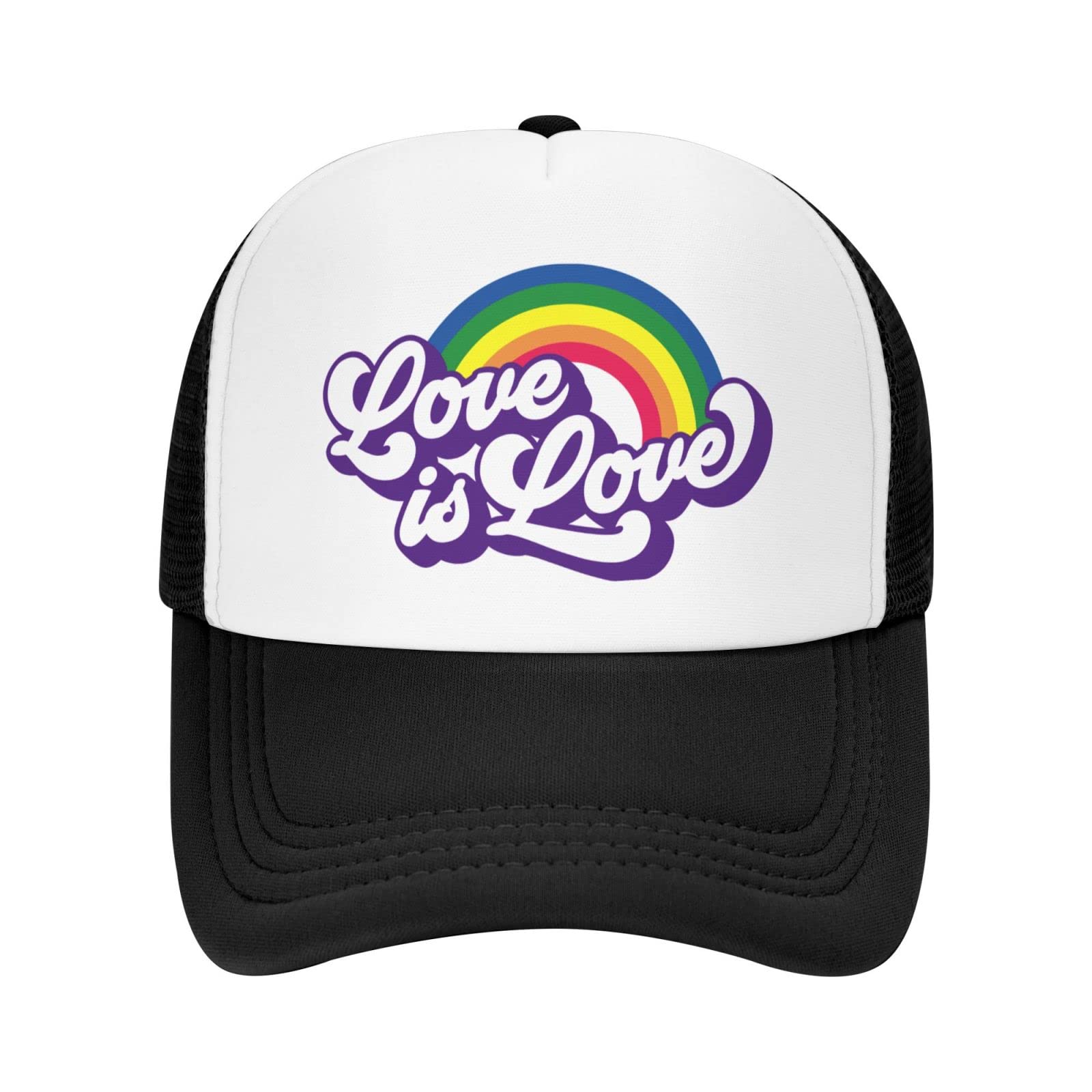 NVJUI JUFOPL Love is Love Rainbow Trucker Hat, Mesh Adjustable LGBT Pride Baseball Cap for Men Women