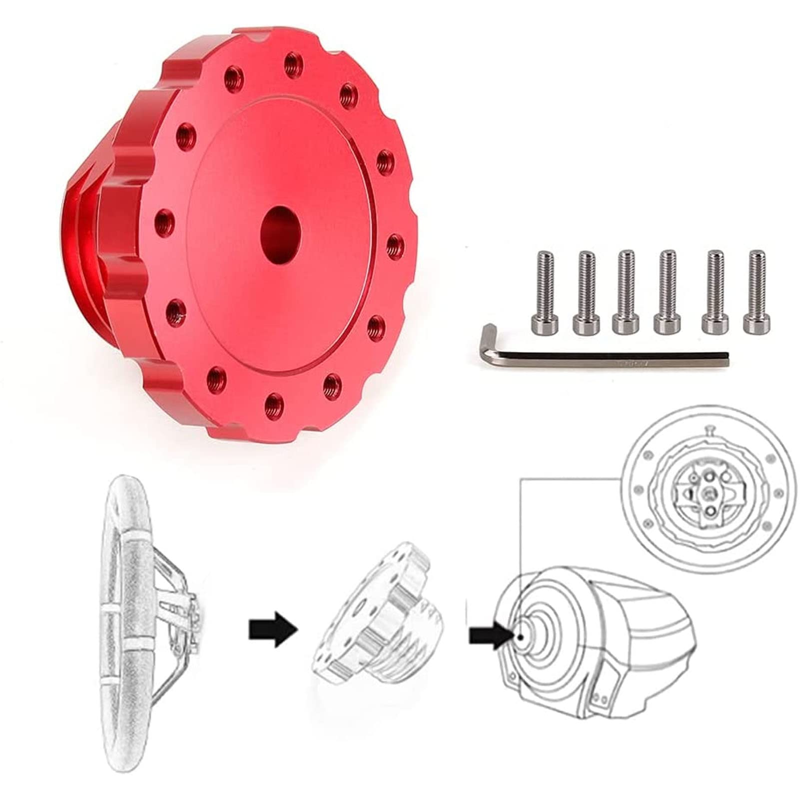 Racing Car Gaming Steering Wheel Adapter, High Accuracy Sim Racing Professional Gaming Steering Wheel Adapter, Machined for Game Accessories (Red)