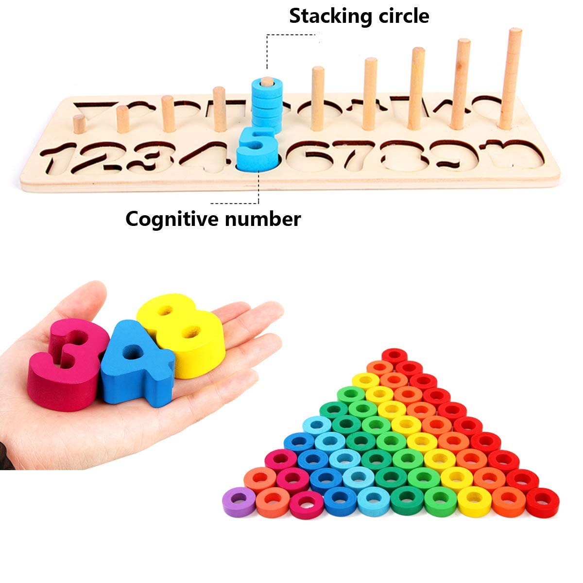KangRuiZhe Montessori Wood Blocks Sorting Puzzle Sorter Stacker Math Intelligence Peg Number Boards for Baby Toddler Preschool Kids …