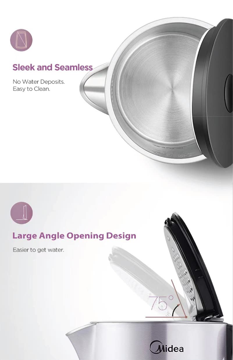 Midea Double Wall Steel Kettle with Temperature Control, 1.5L, CoolTouch Electric Kettle MK-HE1504W1