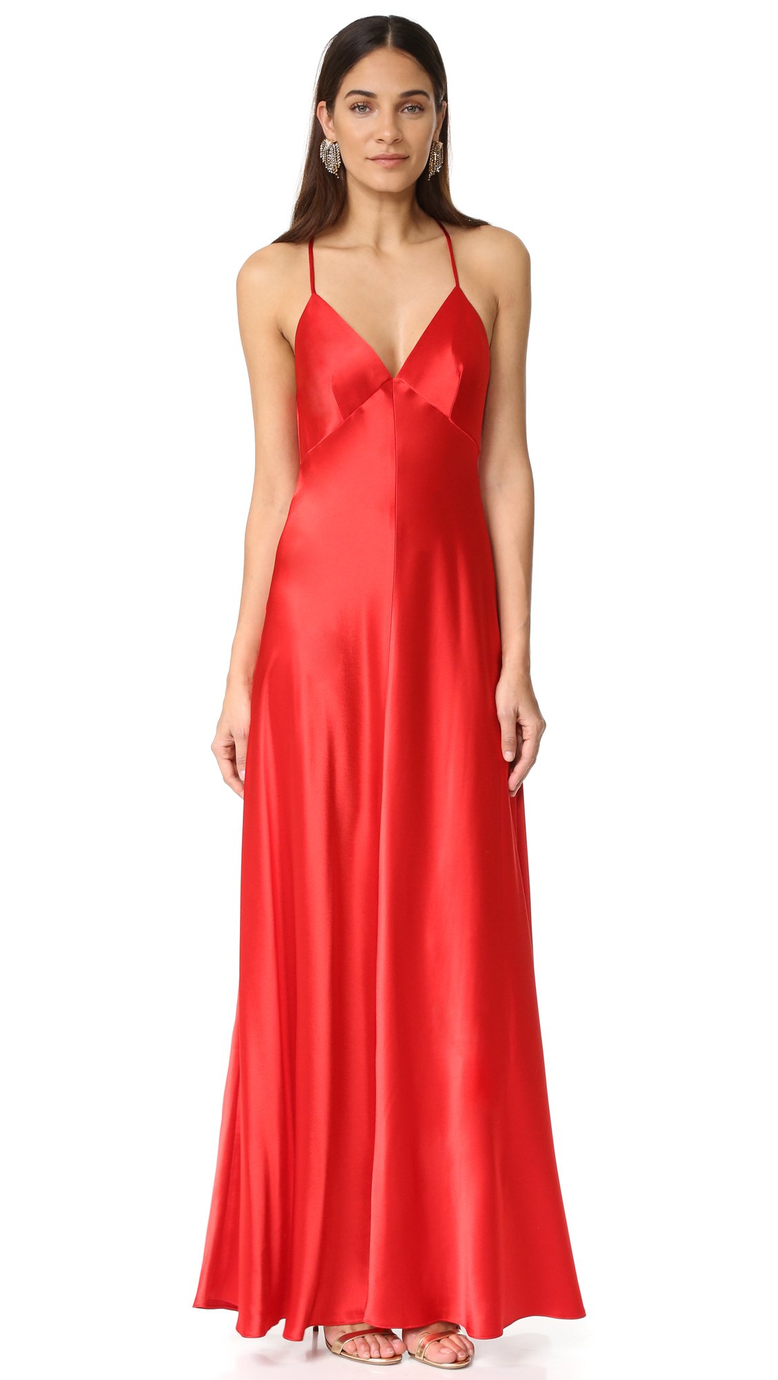 Jill Jill Stuart Women's Deep V Silk Slip Dress, Cherry, 6
