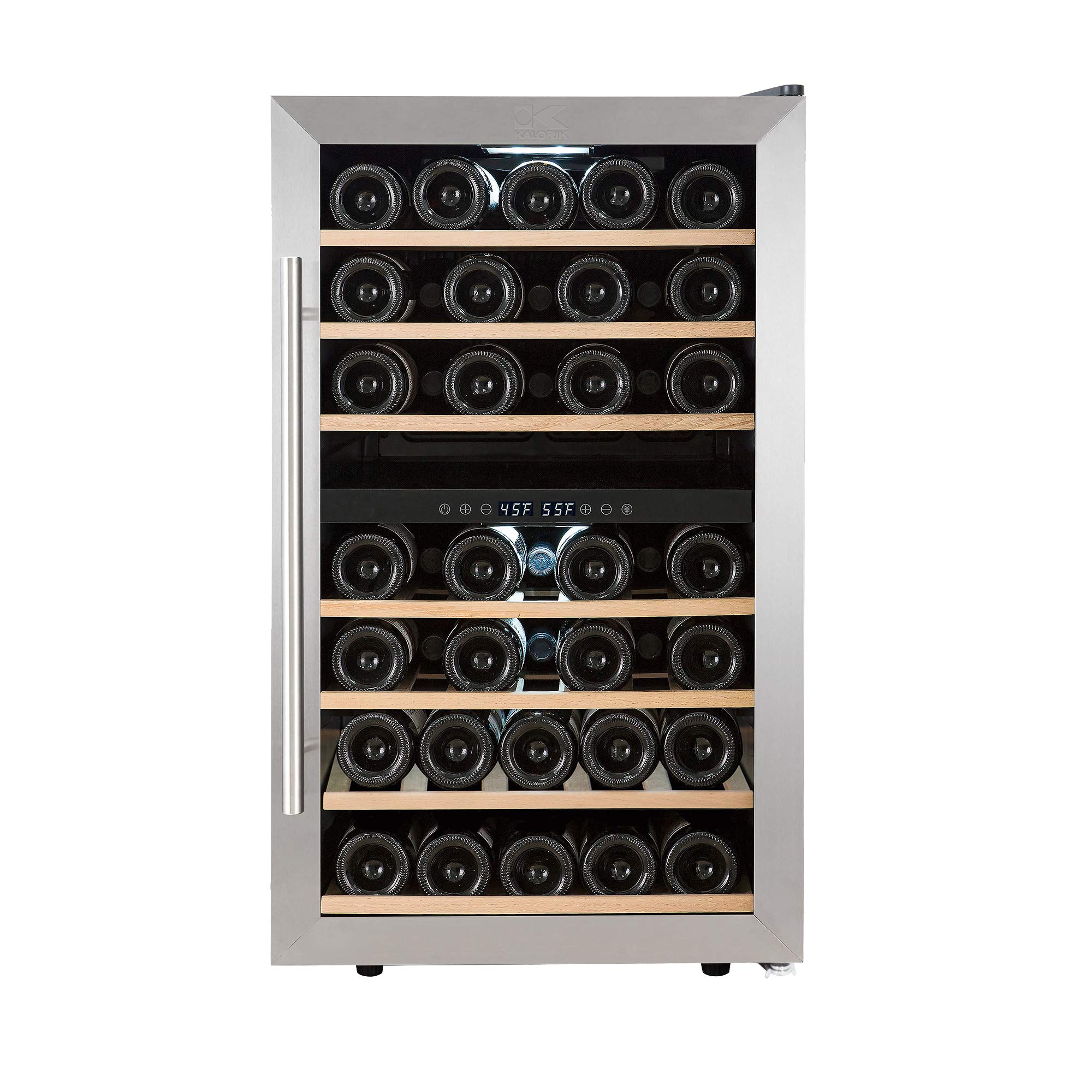 Kalorik WCL 44447 SS Cooler 43-Bottle Dual-Zone Compressor Wine Cellar, Stainless Steel, Black Body