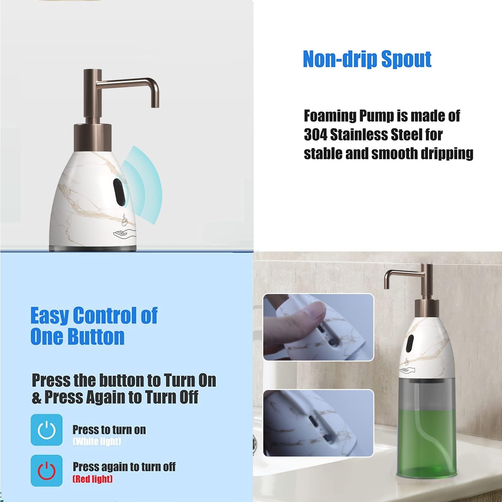ITAX-WORLD Automatic Soap Dispenser Touchless Foaming Soap Dispenser 9.5oz Rechargeable Soap Dispenser Bathroom Countertop Hand Soap Pump for Bathroom & Kitchen