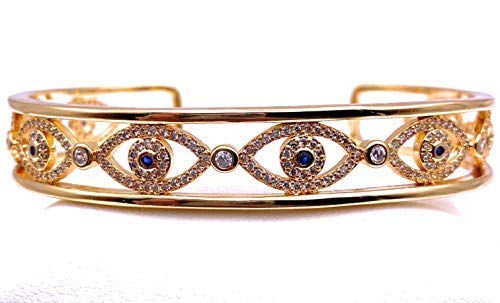 LESLIE BOULES 18K Gold Plated Evil Eye Cuff Bracelet for Women Fashion Jewelry