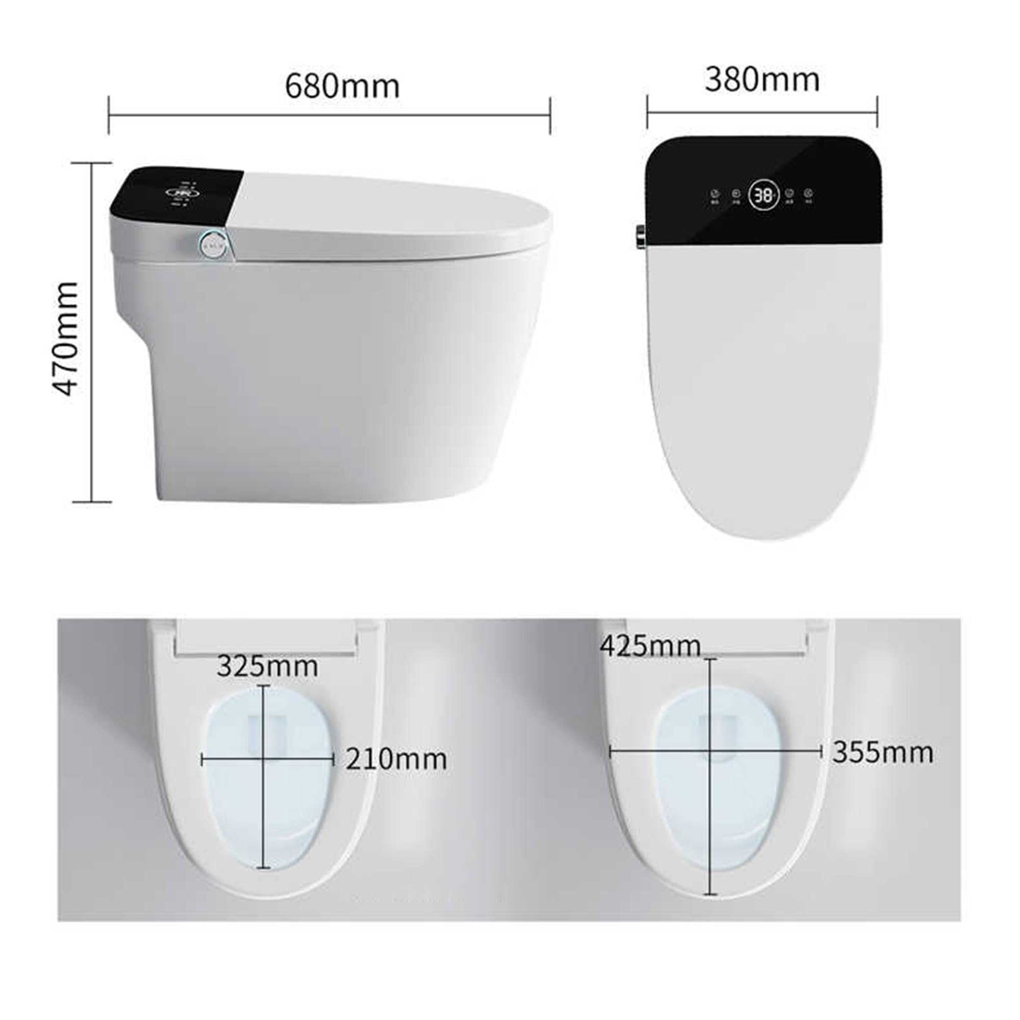 ITENGHUA Smart Toilet for bathrooms, smart bidet Auto Open/Close Lid, with Bidet Built In,Auto Dual Flush, heated toilet seat,Foot Kick Flush White