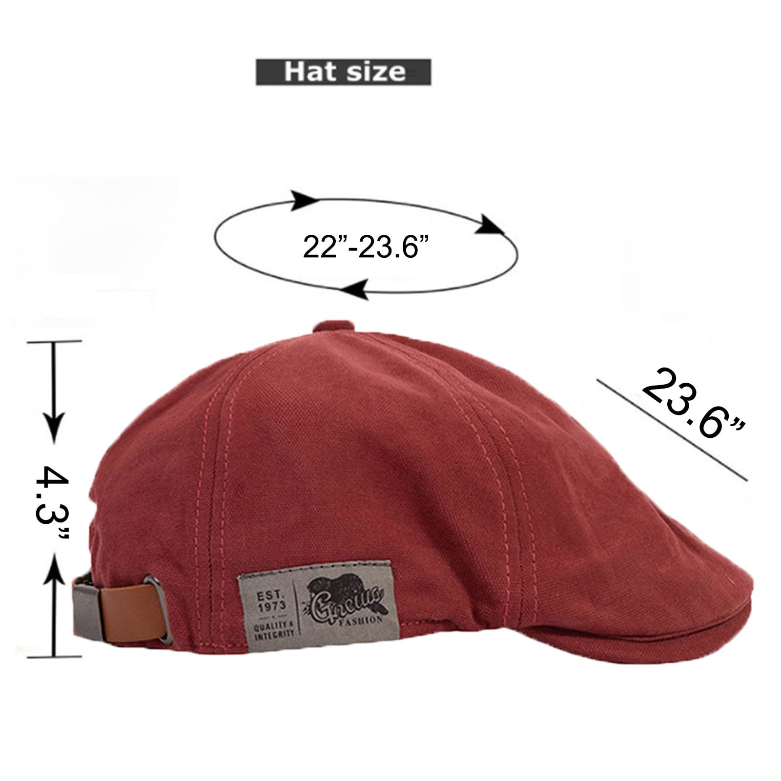 Men's Beret Hat Cotton Newsboy Berets Flat Caps Adjustable Classic Vintage Duckbill Buckle Cabbie Cap Red