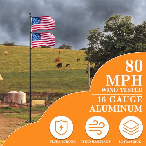SCWN Flag Pole for Outside in Ground-25FT Telescoping Extra Thick Heavy Duty FlagPole for Yard,with 3x5 American Flag,Telescopic Adjustable Outdoor Flag Poles,for Commercial or Residential(Black)