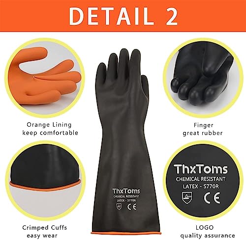 ThxToms Heavy Duty Latex Gloves, Resist Strong Acid, Alkali and Oil, 22", 1 Pair