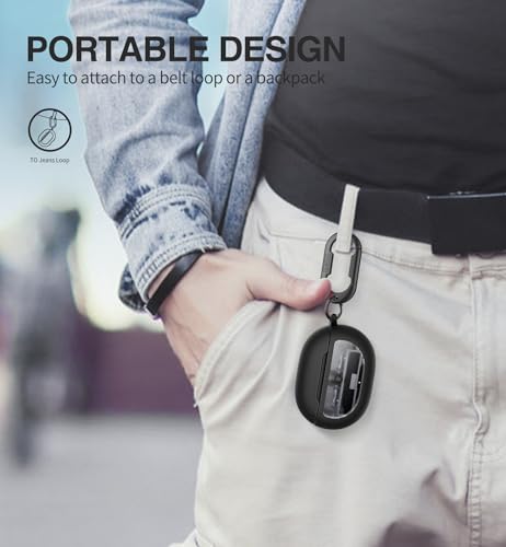 SURITCH Case for Beats Studio Buds 2021, Studio Buds+ Plus 2023 Protective Case Cover with Carabiner Keychain, Skin-Friendly TPU Shockproof Protector for Earbuds Charging Case Accessories, Black