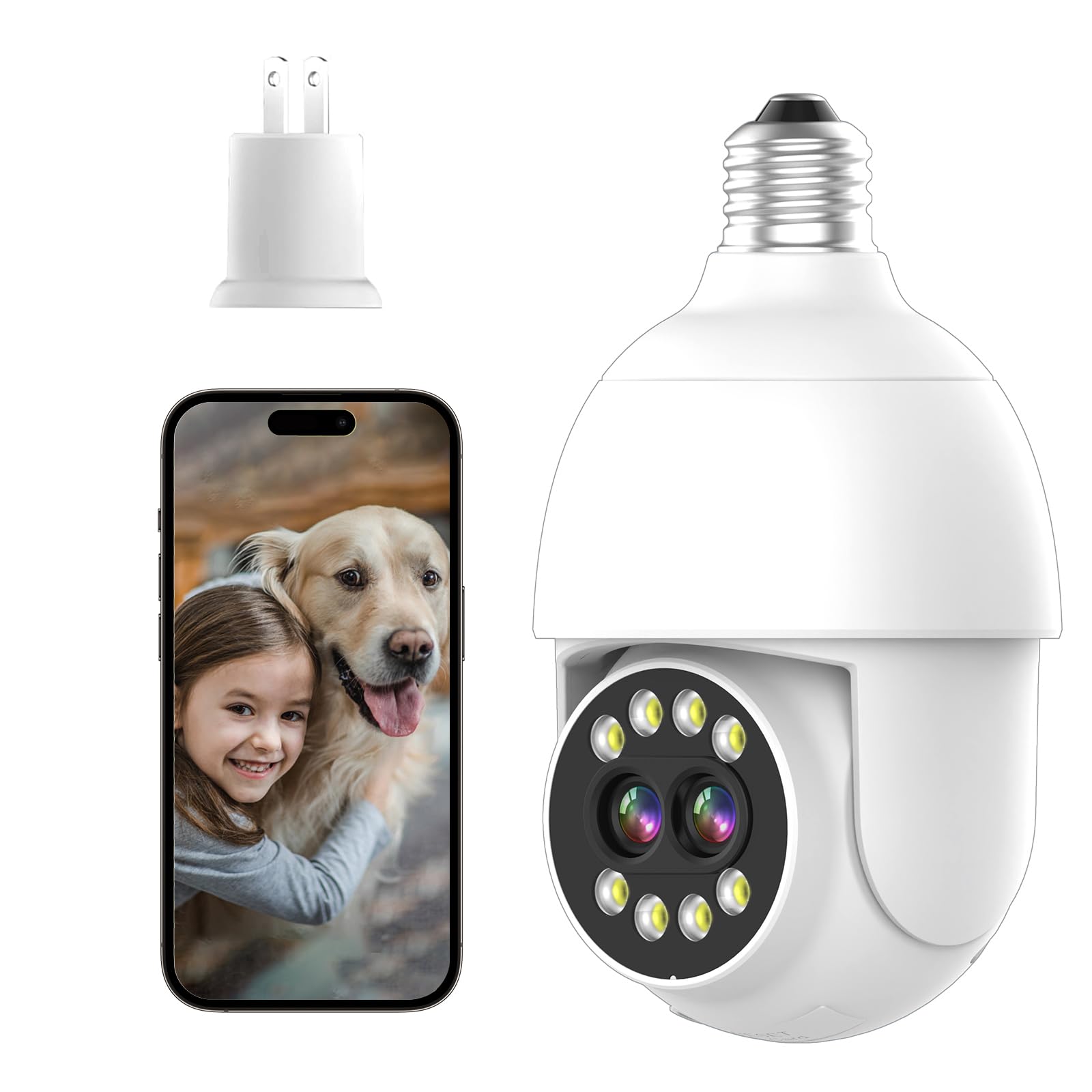 KERUI Upgraded Light Bulb Security Camera, 5X Zoom Dual Lens 4MP Wireless Cameras Indoor Outdoor, 2.4Ghz WiFi Light Bulb Camera with Color Night Vision, Motion Detection, Two Way Talk and Phone APP
