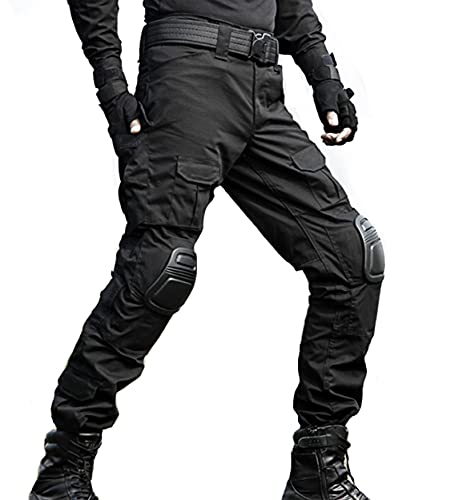 JOYASUS Mans Tactical Pants, Combat BDU Black Pants with Knee Pads for Men Hunting Airsoft Paintball
