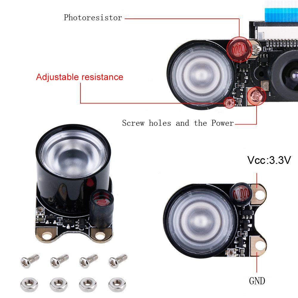 JUN-ELECTRON for Raspberry Pi 4 Camera with Acrylic Holder Case, Infrared Night Vision 5M 1080p Video Webcam Compatible Suit for Raspberry Pi 3 B+/Pi 3/Pi Zero
