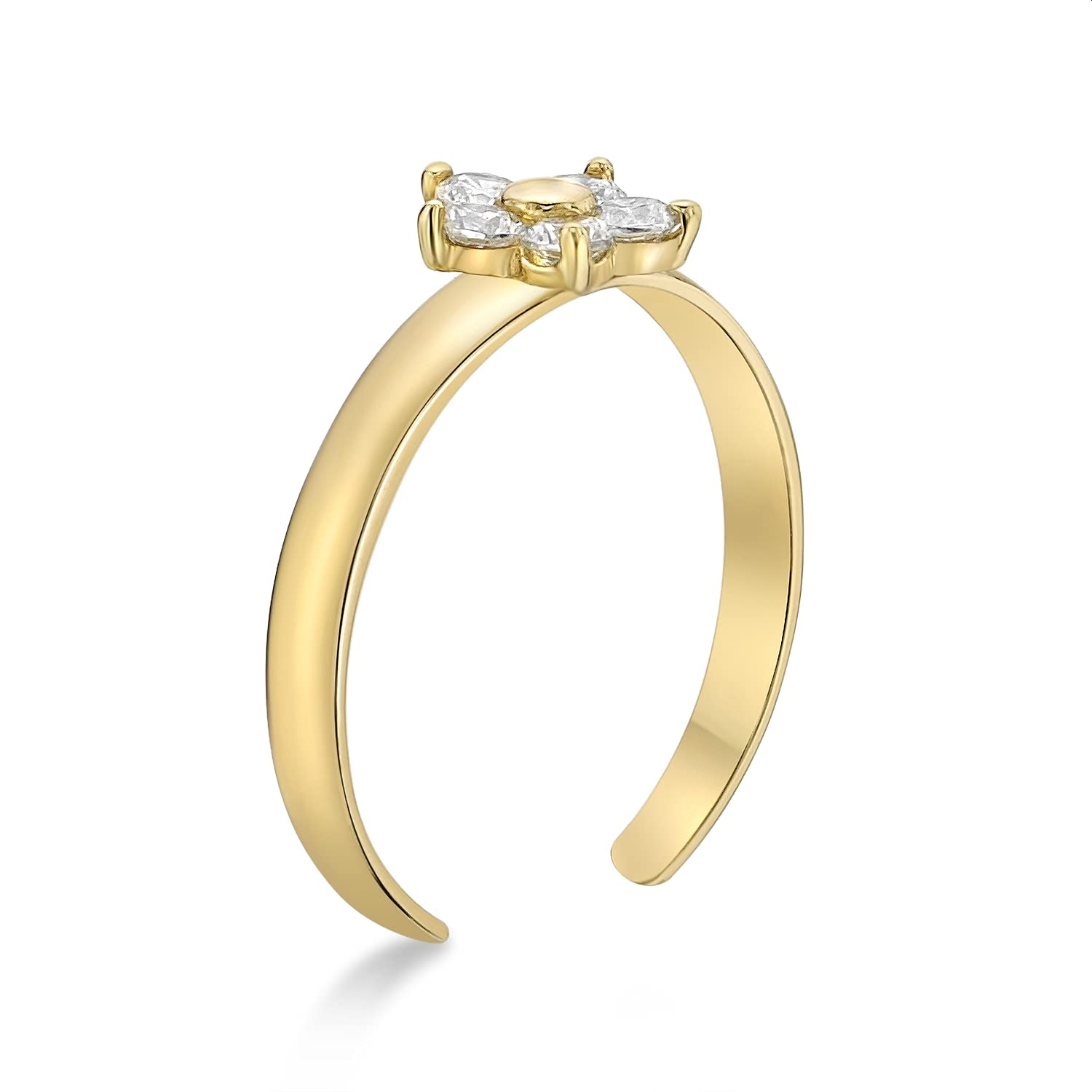 Lavari Jewelers Cubic Zirconia Adjustable Flower Toe Ring in 10k Yellow Gold 6 MM Wide