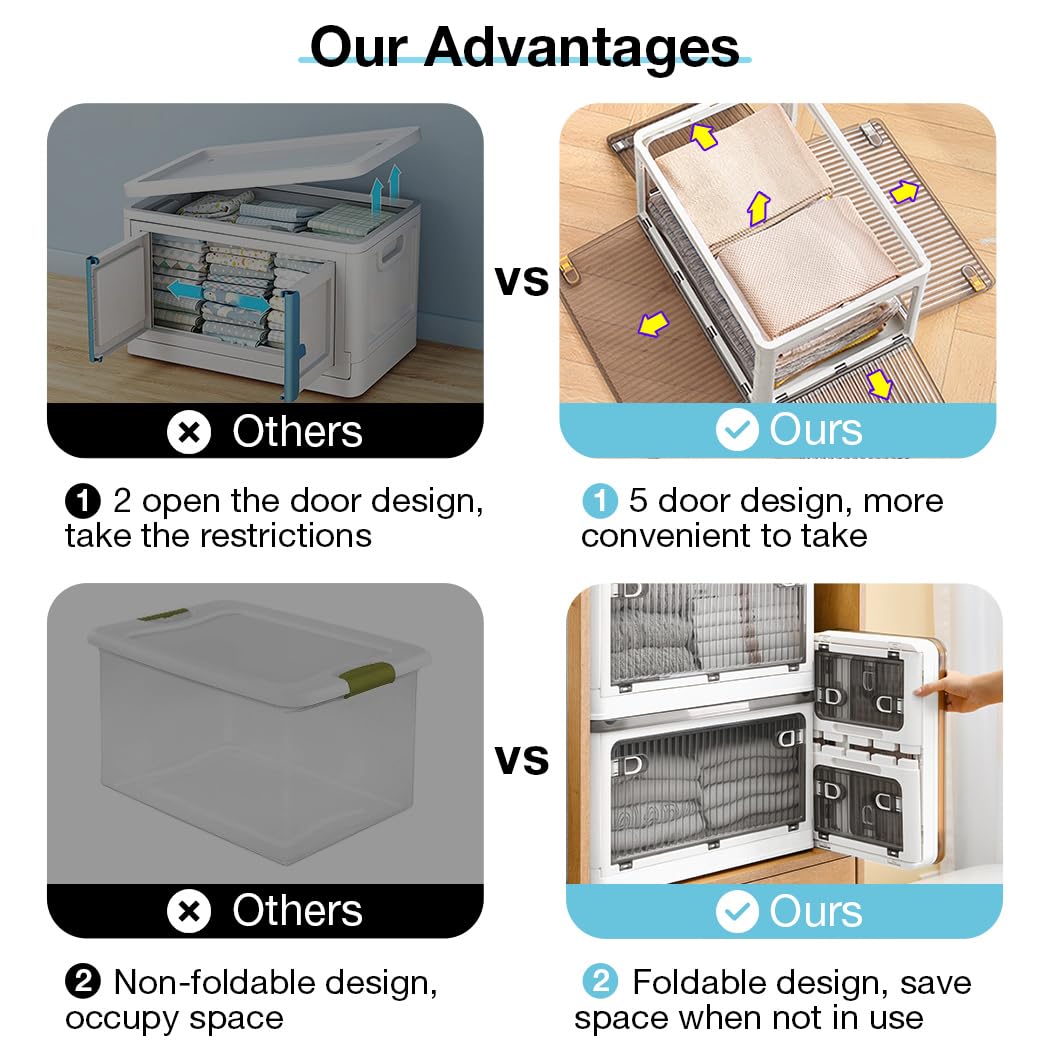 Large Closet Organizers and Storage Bins, 138 Qt Clothes Organizer, Stackable Clear Plastic Storage Bins with Wheels, Dorm Room and Home Essentials for Clothes Storage, Toy Storage, 2 Pcs(Each 69 Qt)