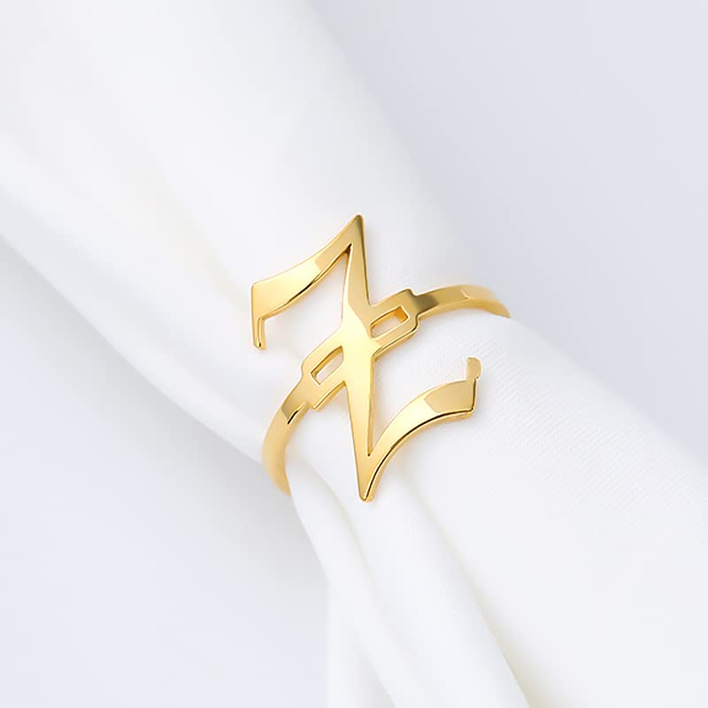 LOYJOY Letter Rings For Women Old English Font Ring A-Z Letter Gold Adjustable Opening Initial Ring - A - Platinum Plated - Resizable