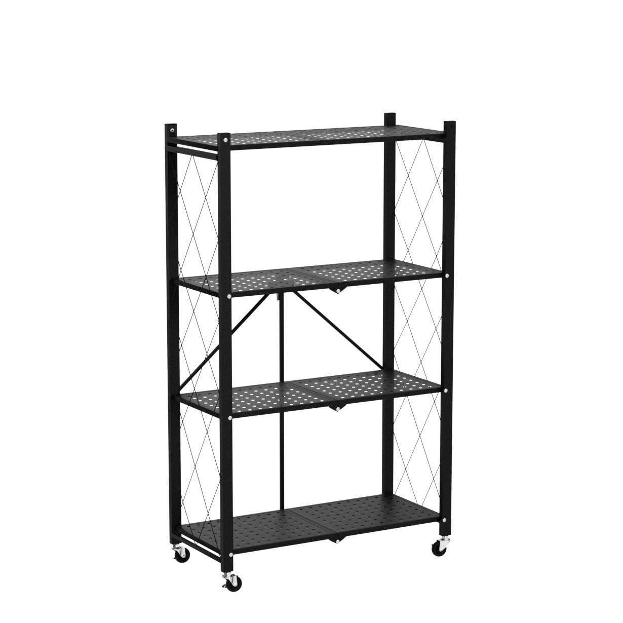 JOYBOS 4-Shelf Foldable Storage Shelves with Wheels, Heavy Duty Metal Shelving, No Assembly Organizer Wire Shelf Rack for Garage Kitchen, Basement, Pantry, Holds up to 1000 poundsā¦