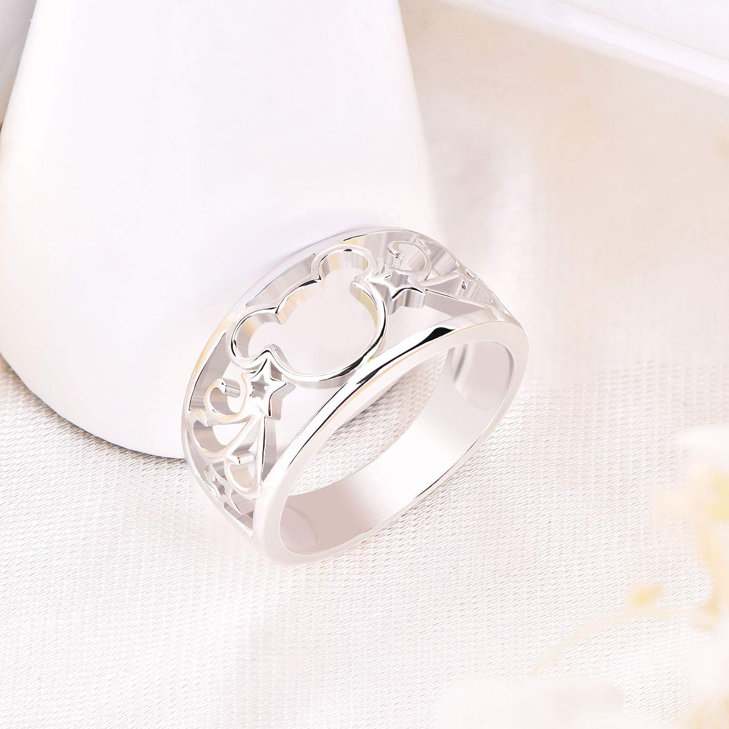 JO WISDOM 925 Sterling Silver and Yellow Gold Plated Mouse Ring Size8(white gold)