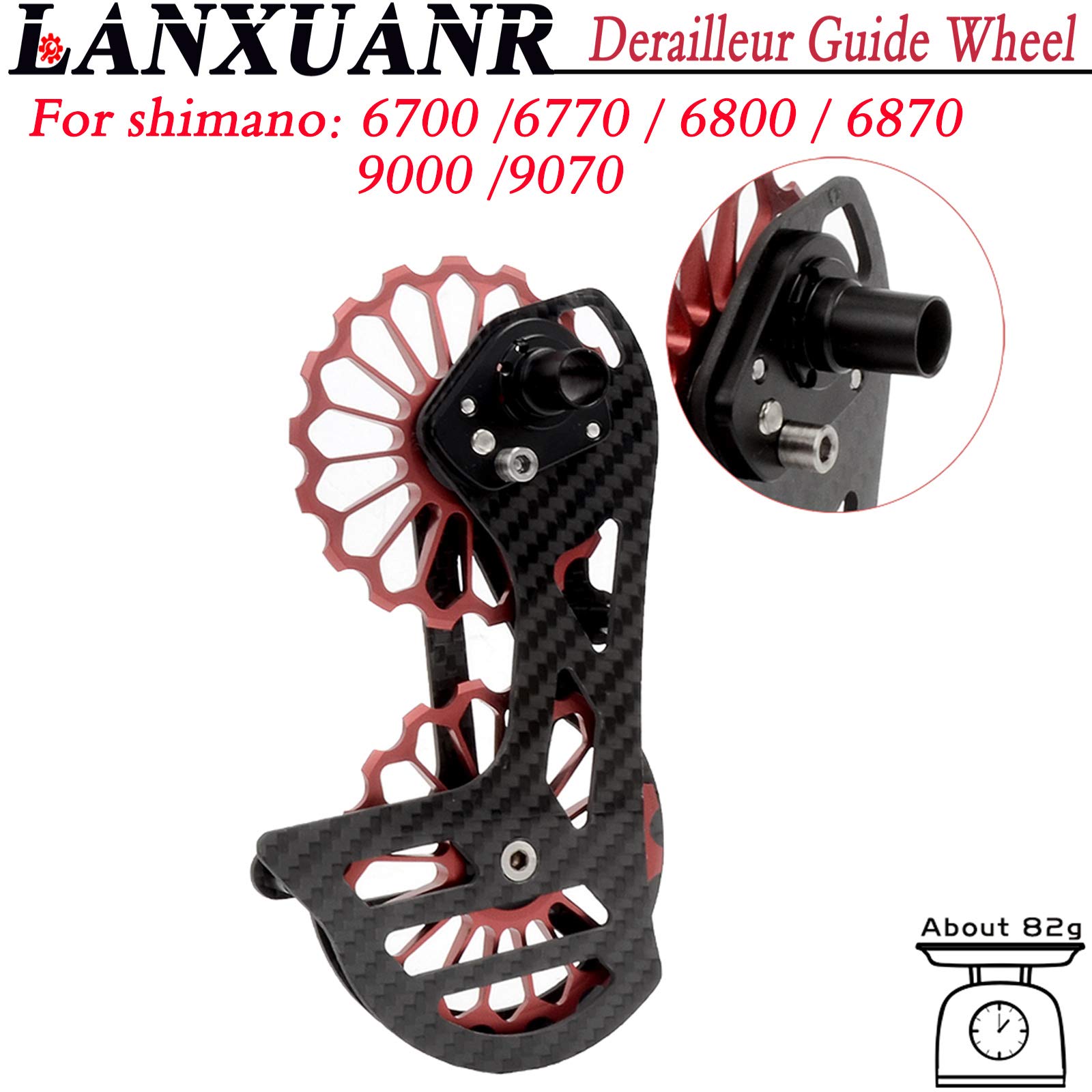 LANXUANR Bicycle Carbon Fiber Ceramic Rear Derailleurs 17T Pulley Guide Wheel,for Shimano SRAM RED Rival Force 10S 11S (SD2 red)