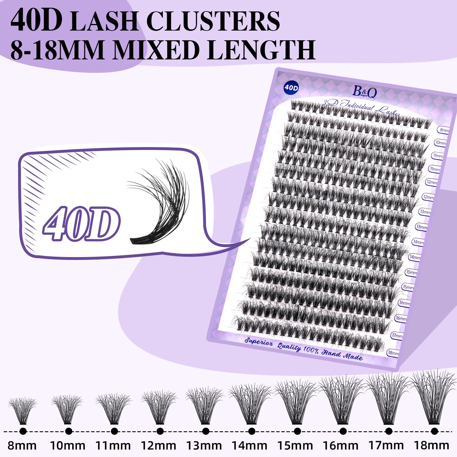 Lash Clusters 3D Individual Lashes 40D-0.07D-9-16MIX 300pcs Eyelash Clusters B&Q Cluster lashes 20D 30D 40D Eyelash Extension Fluffy Cluster Eyelash Extensions Wispy Lashes (Q40D-9-16MIX)