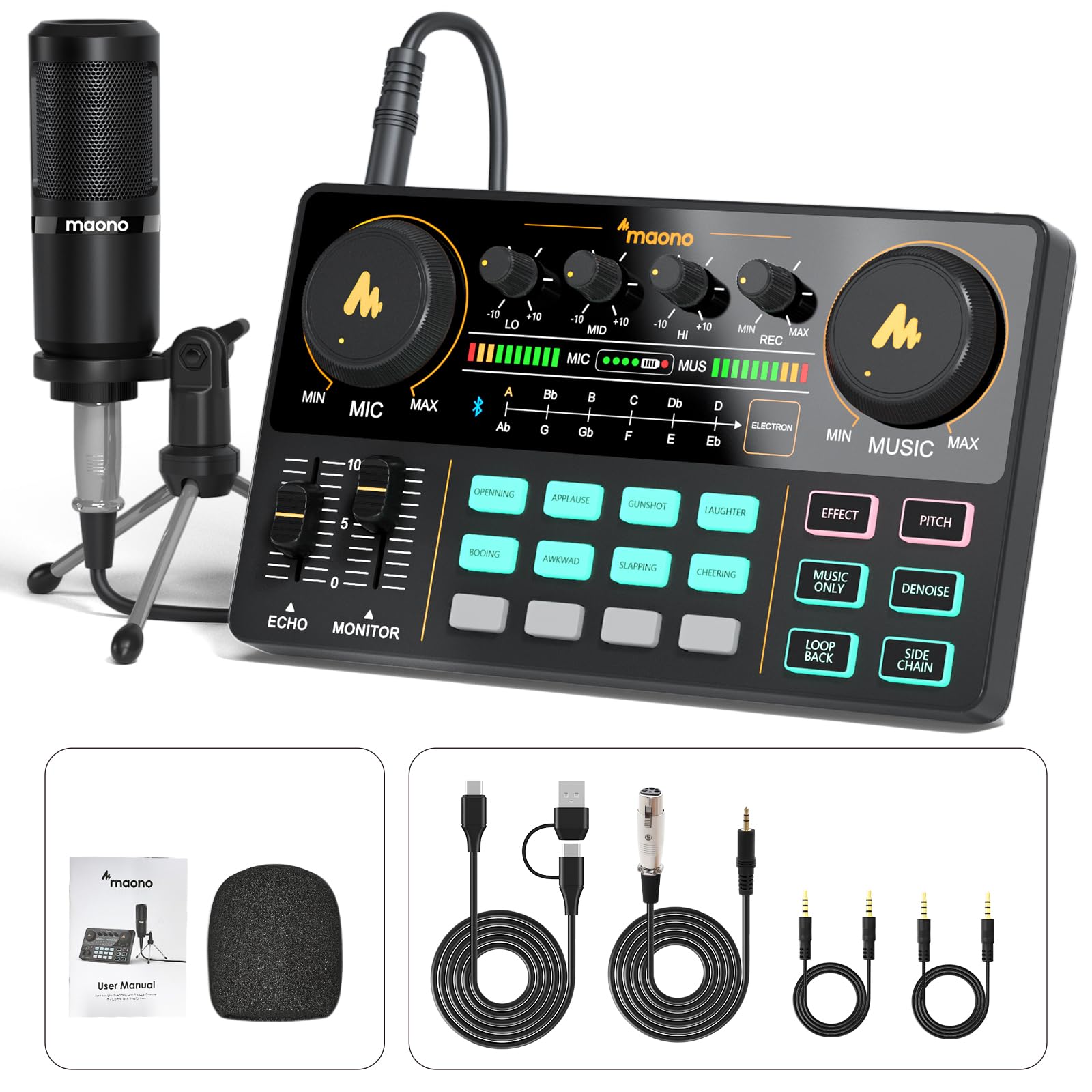 MAONO Podcast Equipment Bundle Audio mixer All-in-One Podcast Production Studio with 3.5mm Microphone for Live Streaming, Podcast Recording, PC, Smartphone, DJ MaonoCaster Lite (AU-AM200-S2)