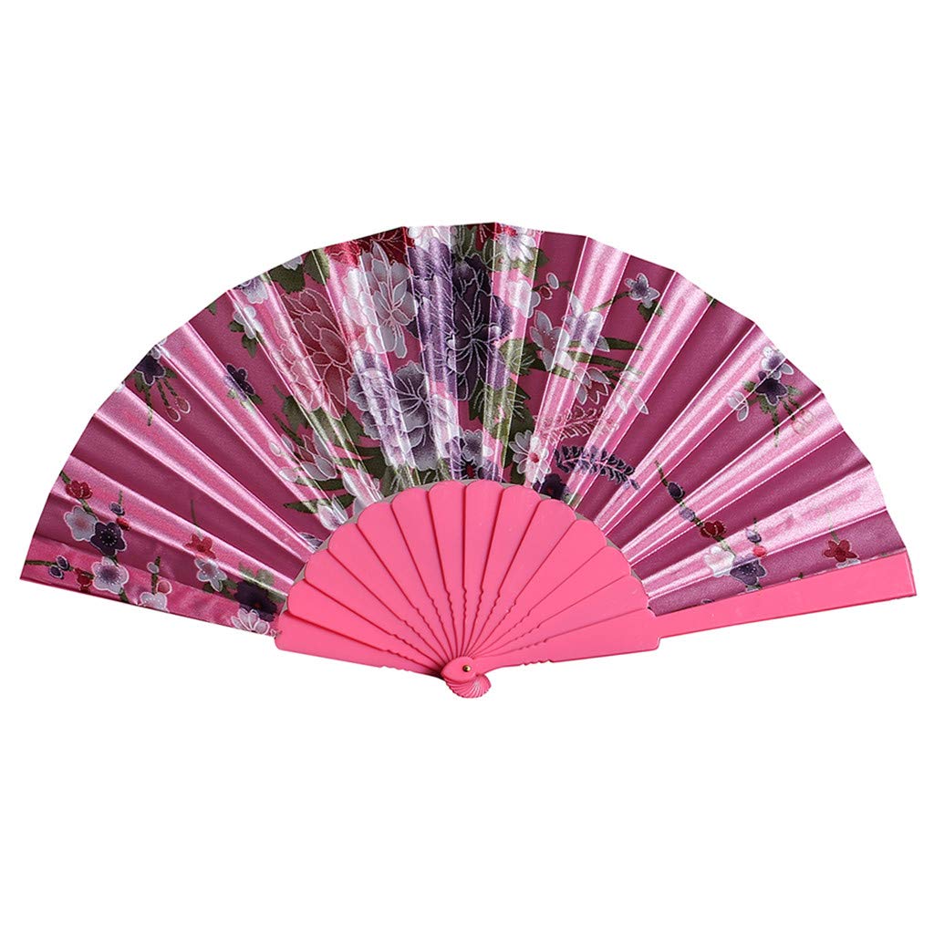 Party Dance Lace Fan Wedding Silk Hand Held Folding Flower Fans Window Fans with Exhaust And Intake (Pink, One Size)