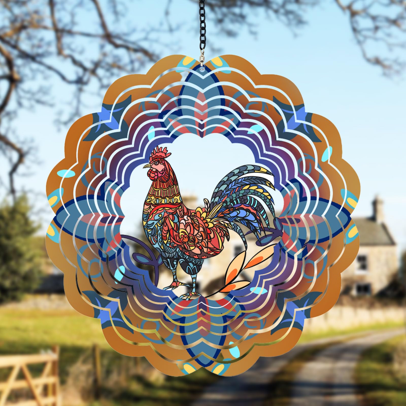 Rooster Metal Wind Spinners - Chicken Gifts for Women Mom Grandma Wife, Hanging Wind Spinner for Outdoor & Indoor Decorations, 12 inch Wind Spinner for Christmas Ornament Gifts