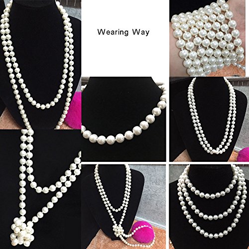 JSEA Be 57'' Length 8mm Simulated Glass Pearl Long Necklace Multi Layer Statement Necklace Women