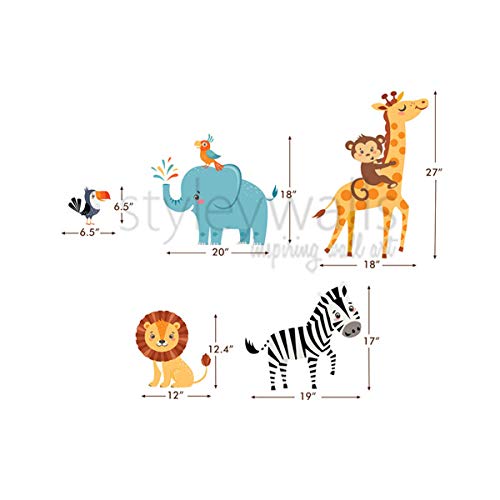 Jungle Safari Animals Wall Decal Sticker, Safari Animals Nursery Kids Room Sticker, Monkey Zebra Giraffe Lion Elephant