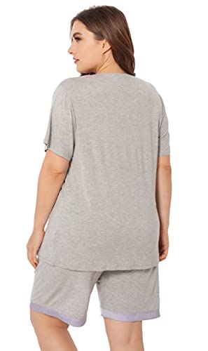 ZERDOCEAN Women's Plus Size Sleepwear Pajama Set Short Sleeve with Shorts Nightwear Two-piece Pj Lounge Sets Lightgray 4X