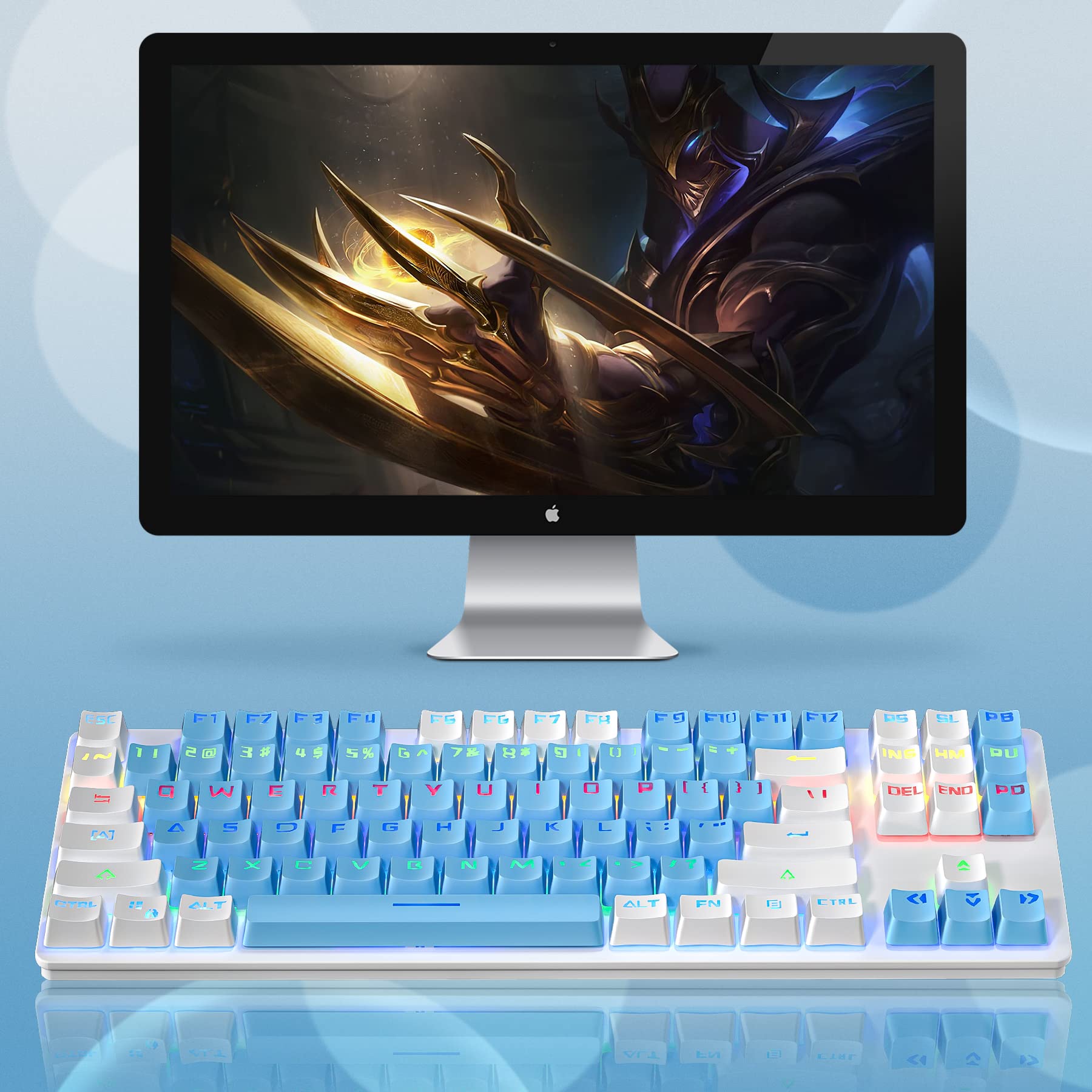 MIHIYIRY K400 Mechanical Gaming Keyboard, 87 Key Computer Keyboard Blue Switch Mechanical Keyboard with RGB Backlight with Type-C Cable for Win/Mac