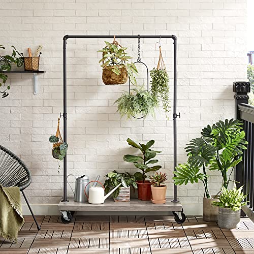 VASAGLE Clothes Rack, Heavy-Duty Clothing Rack, Industrial Pipe Style Rolling Garment Rack with Shelf, for Bedroom, Laundry Room, Retail Store, Greige and Black UHSR065B02