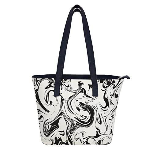 Marbled Waves Women's Tote Bag PU Leather Shoulder Bag Handbags Purse For Work Shopping Travel