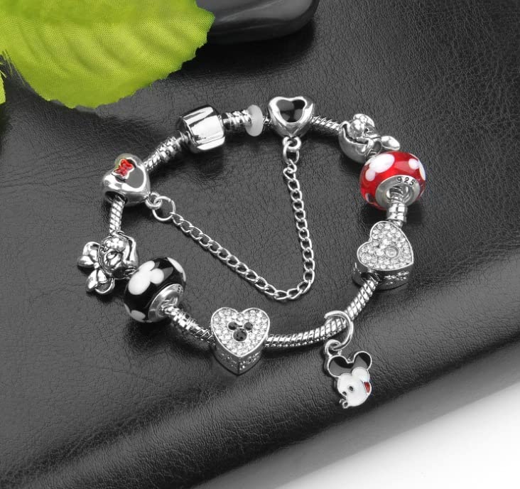 MIADEAL Cartoon Mouse Theme Charms Bracelet, Fits Pandora, Red Edition (Red 1)