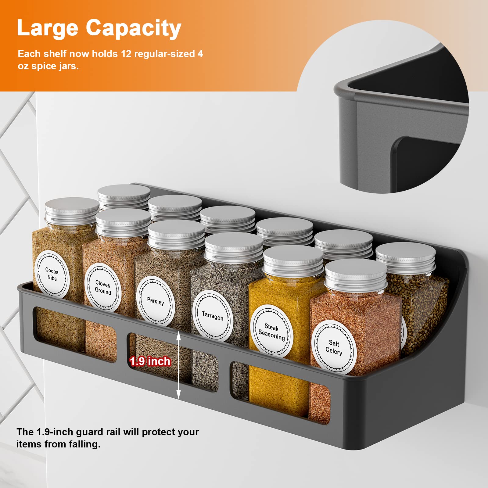 Spice Rack Magnetic Spice Rack for Refrigerator, 2 Pack Magnetic Shelf for Spice Jars, Strong Magnetic Fridge Organizer, Spice Rack Organizer, Heavy Duty Seasoning Rack For Kitchen Organization