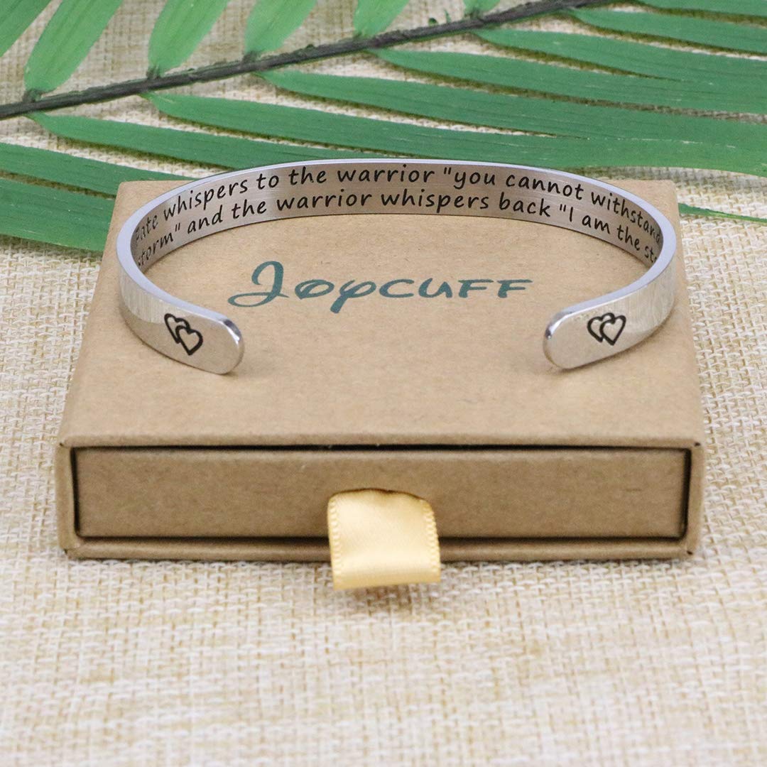 JoycuFF Fate Whispers to the Warrior Inspirational I Am Storm Mantra Hidden Message Cuff Bracelet Recovery Jewelry Survivor Gift
