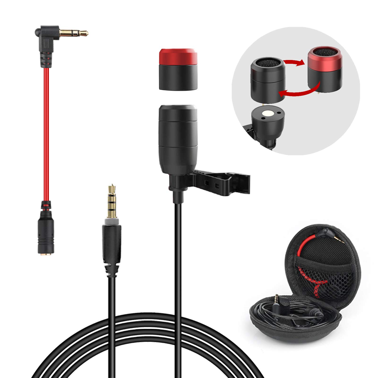 Lavalier Lapel Microphone Two Mics in One - Professional Omni-Directional and Uni-Directional Lav Mic with Clip-on Lapel Mic Compatible with iPhone, DSLR, and Laptop for YouTube Video