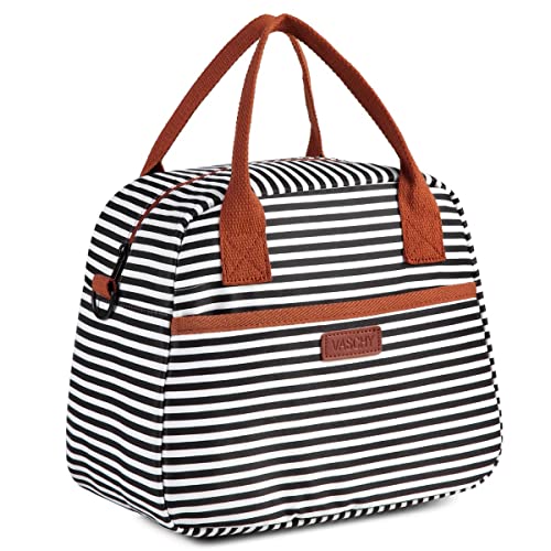 VASCHY Lunch Bags for Women, Cute Insulated Lunch Box Tote Reusable Cooler Bag with Removable Shoulder Strap for Work Classic Strip