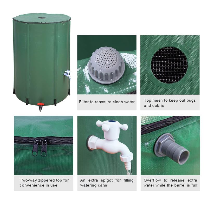 HOMJESTIC 100 Gallon Foldable Rain Barrel, Collapsible Tank Water Storage Container Water Collector with Spigot Filter