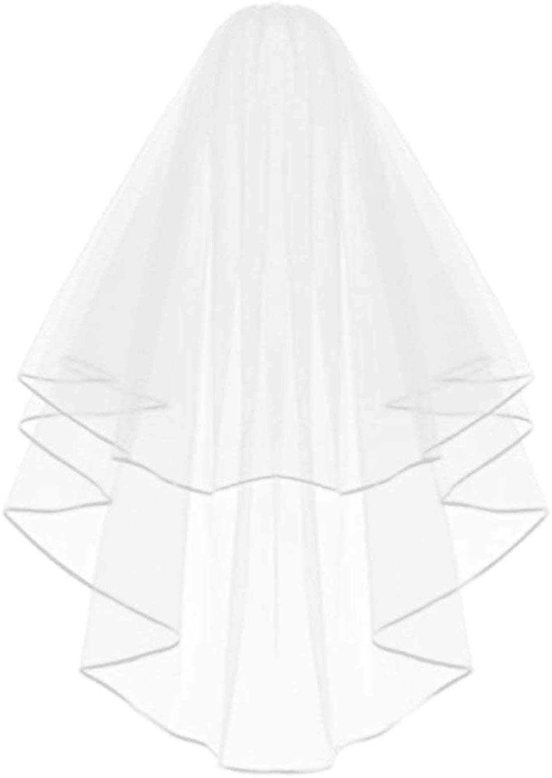 METEMEI White Double Ribbon Edge Center Cascade Bridal Wedding Veil with Metal Comb (White)