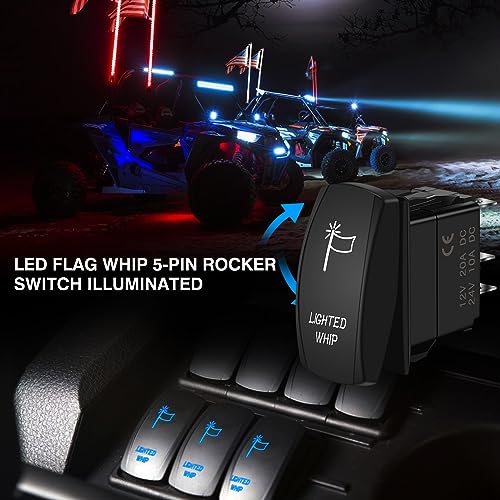 SUZCO 2PCS 2FT Heavy-Duty LED Chasings Spiral Whip Lights with IR&RF&APP, Pure White 6000K 138Leds Dancing Whip Light with Turn/Brake/Warning/Reverse Signal Fit for ATV UTV RZR Off-Road Truck Can-Am