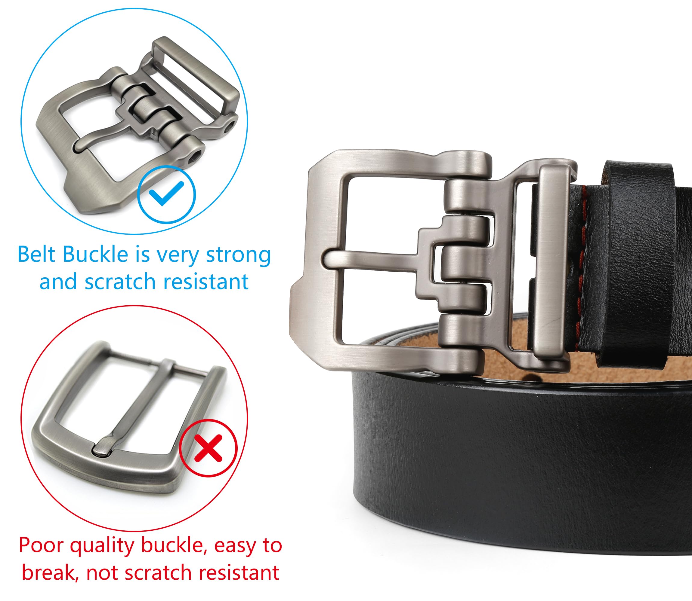 JingHao Belts for Men Big and Tall,Mens Belt Leather for Casual Jeans Dress Work All Size 28"-64" Black Brown Width 1.45" Aa10 (60"-62"/ Belt Length 165cm, Black)