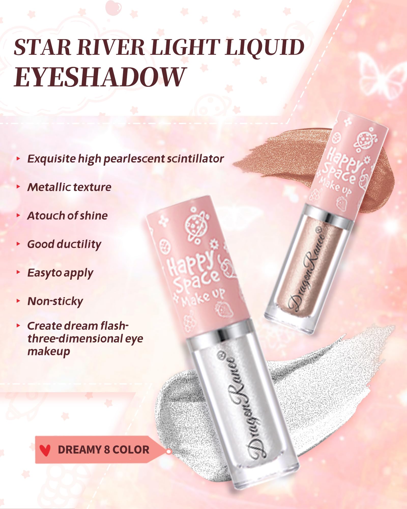 SUMEITANG Liquid Glitter Eyeshadow Eyeliner, Korean Eye Glitter | Tear Drop, Shimmer Metallic Glitter Eye Shadow, Lightweight Water Texture, Quick Drying Long Lasting Creates Beauty Eye Looks
