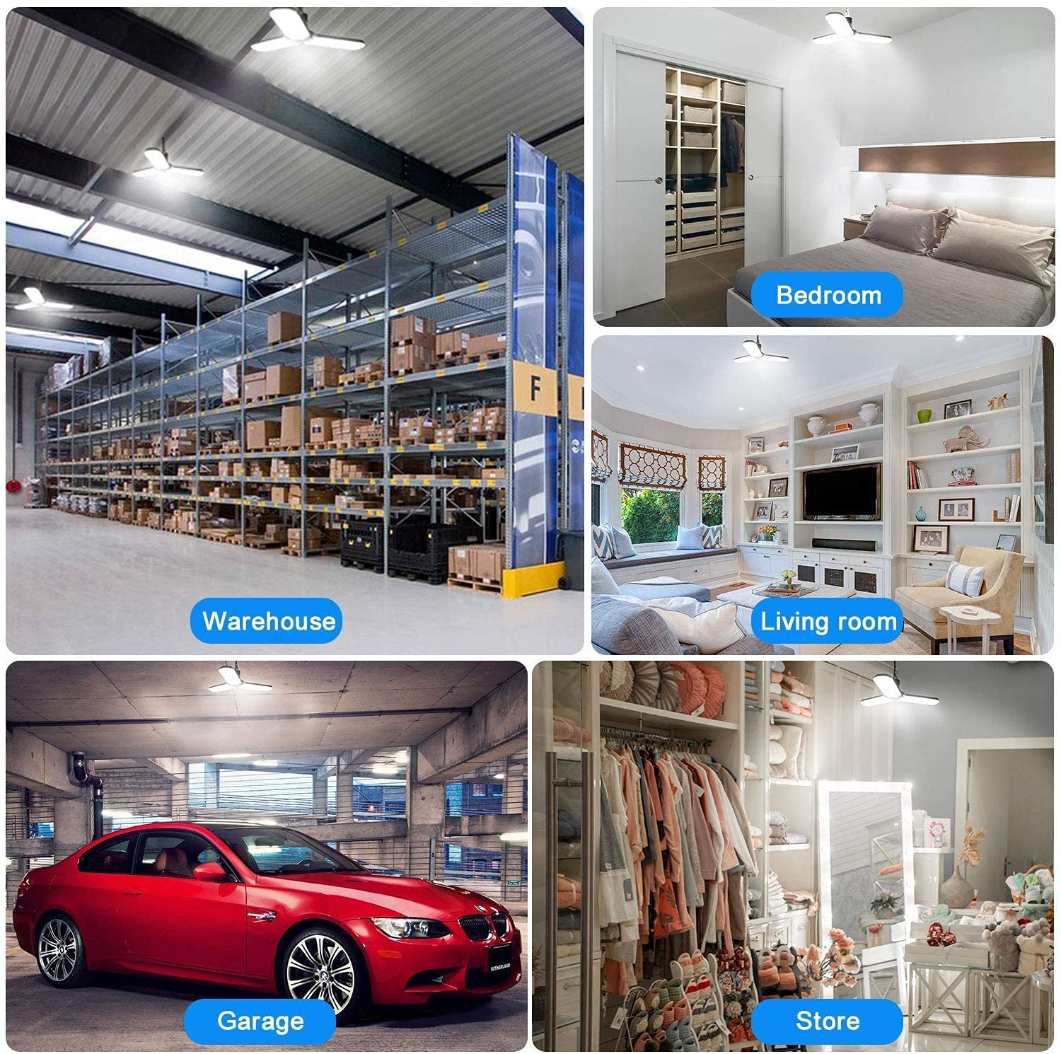 LED Garage Lights 45W 4500LM Deformable Led Garage Ceiling Lighting 3 Fan Blade E27/E26 LED Bulb Adjustable LED Corn Shop Lights for Warehouse,Garage,Workshop,Barn,Full Area,Basement (1 Set)