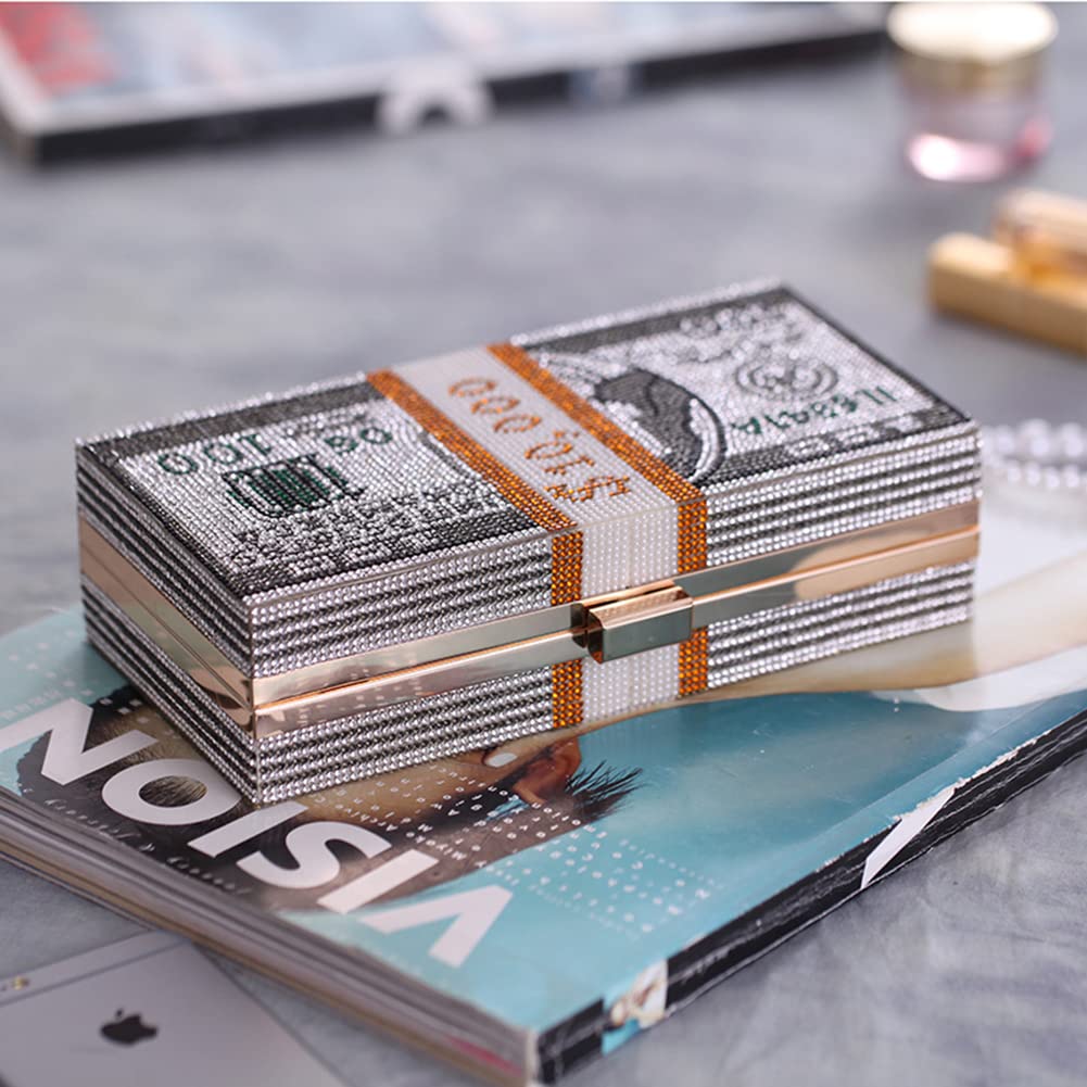 mojoyce Fashion Rhinestone Money Clutch Purses Dollars Evening Female Lady Handbags