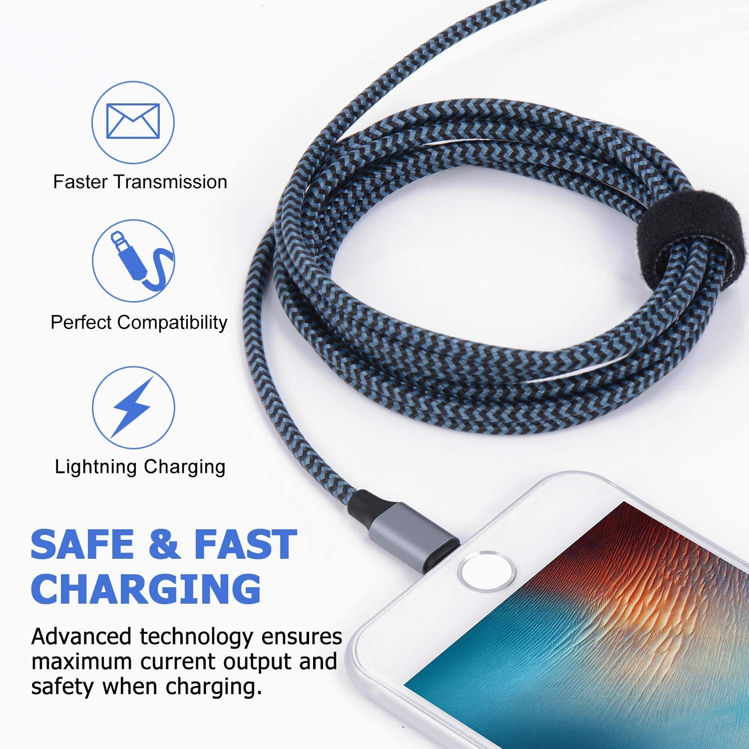 iPhone Charger, Sundix 3Pack 9ft Lightning Cable iPhone Charger Cable Nylon Braided Charging Cord Compatible iPhone 14/13/12/12Pro/12ProMax/11/11Pro/11Pro MAX/XS/XS MAX/XR/X/8/8Plus/7/7Plus and More