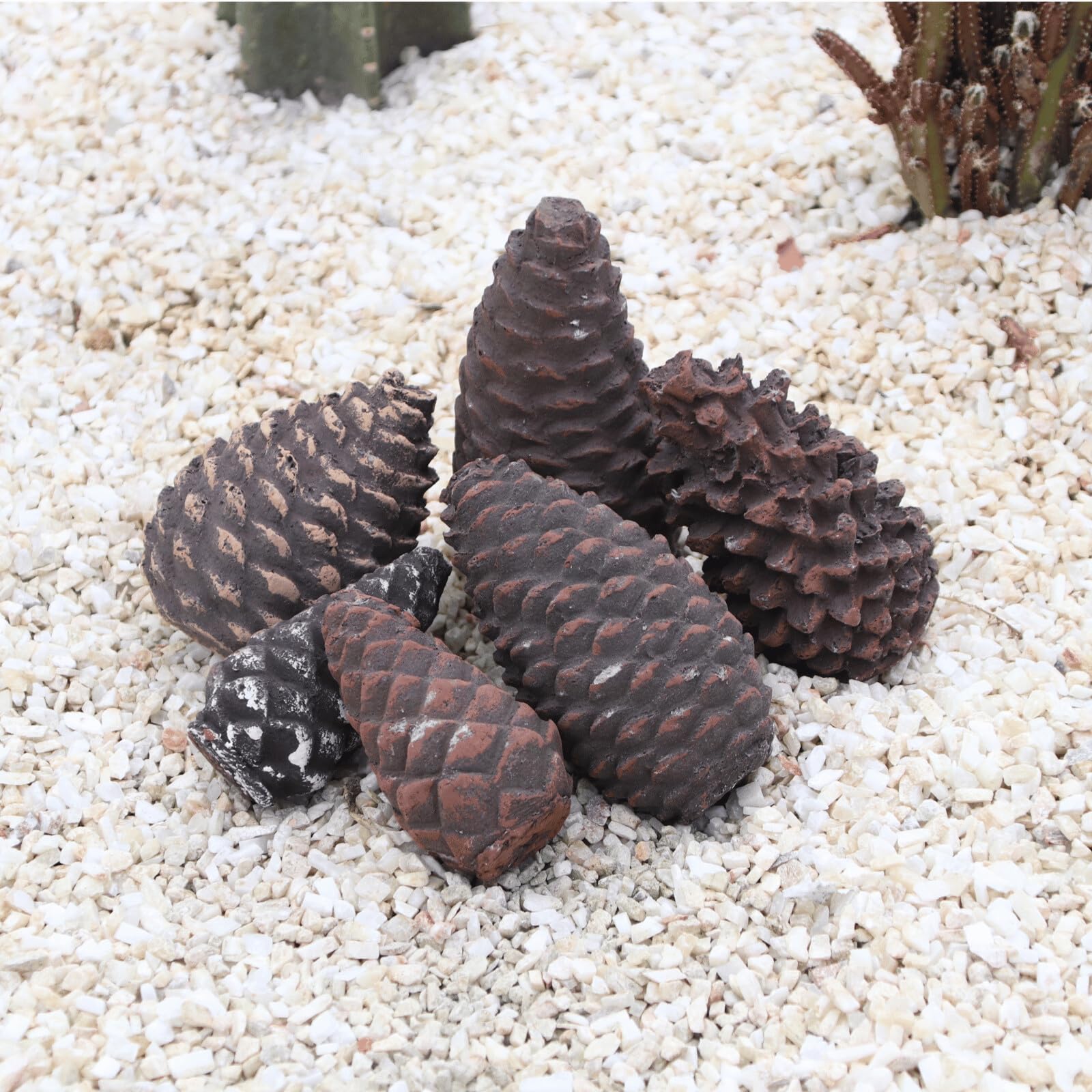 Heyfurni Pine Cones Gas Fireplace Logs, 6 pcs Fire Logs Decorative Ceramic Faux Pinecones in Assorted Sizes for Ventless Propane, Gas Insets, Electric,Ethanol,Gel Fireplaces