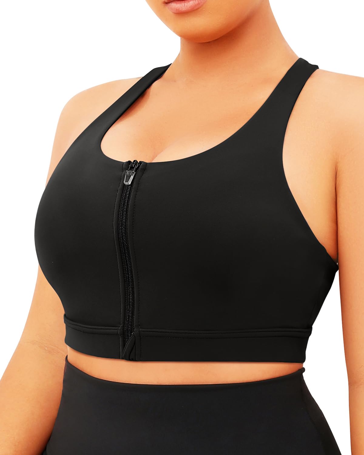 MARINAVIDA Plus Size Zipper Front Sports Bra High Impact Racerback Bras for Women Black Padded Workout Crop Tops 2X/3X/4X/5X