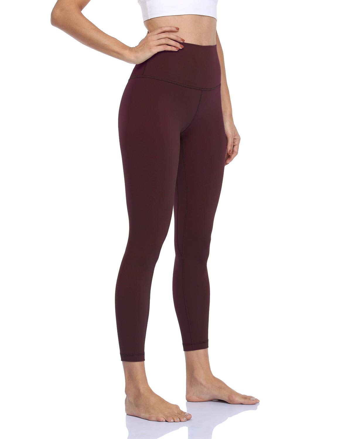 HeyNuts Essential 7/8 Leggings High Waisted Yoga Pants for Women, Soft Workout Pants Compression Leggings with Inner Pockets Cassis_25'' L(12)