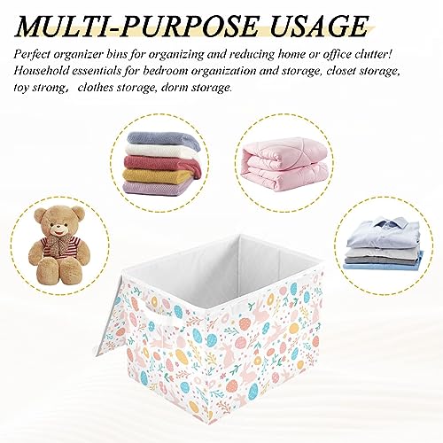 Krafig Foldable Storage Box Large Cube Organizer Bins Easter Eggs Bunnies Flowers Containers Baskets with Lids Handles for Closet Organization, Shelves, Clothes, Toys